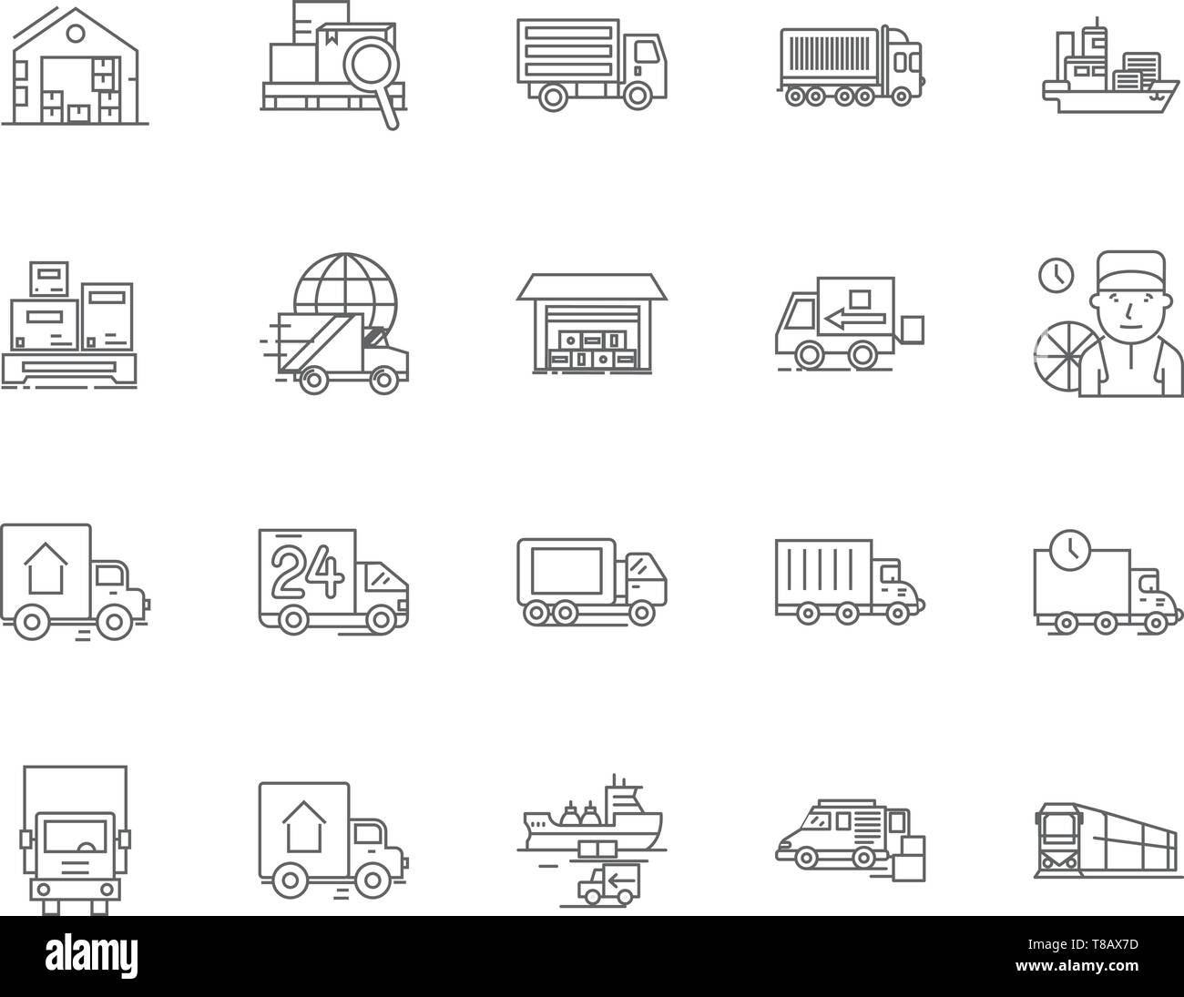 Freight transportation line icons, signs, vector set, outline ...