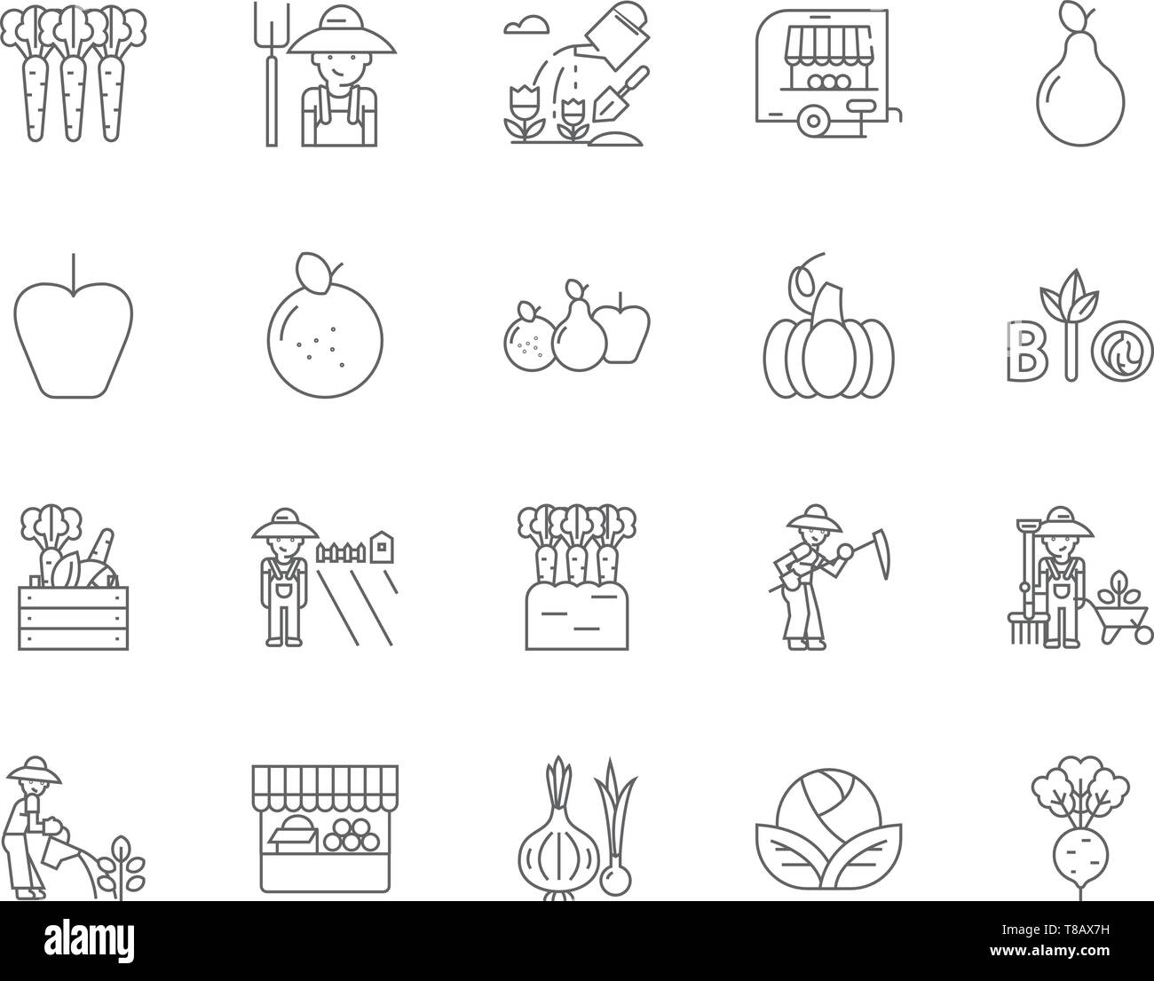 Fruit and vegetable producers line icons, signs, vector set, outline ...