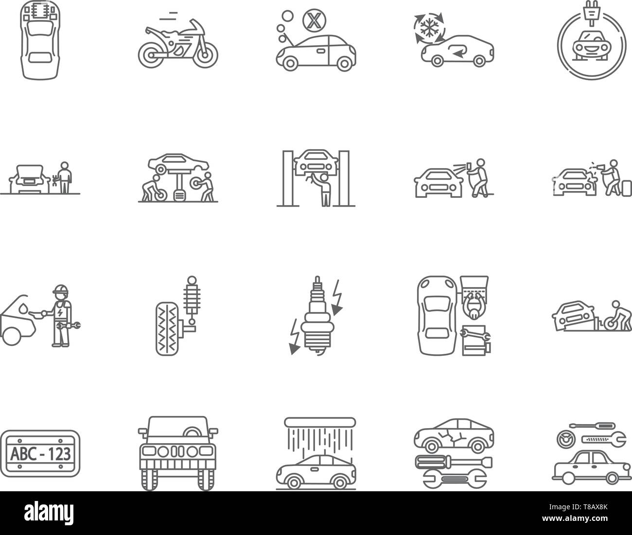 Garage services line icons, signs, vector set, outline illustration ...
