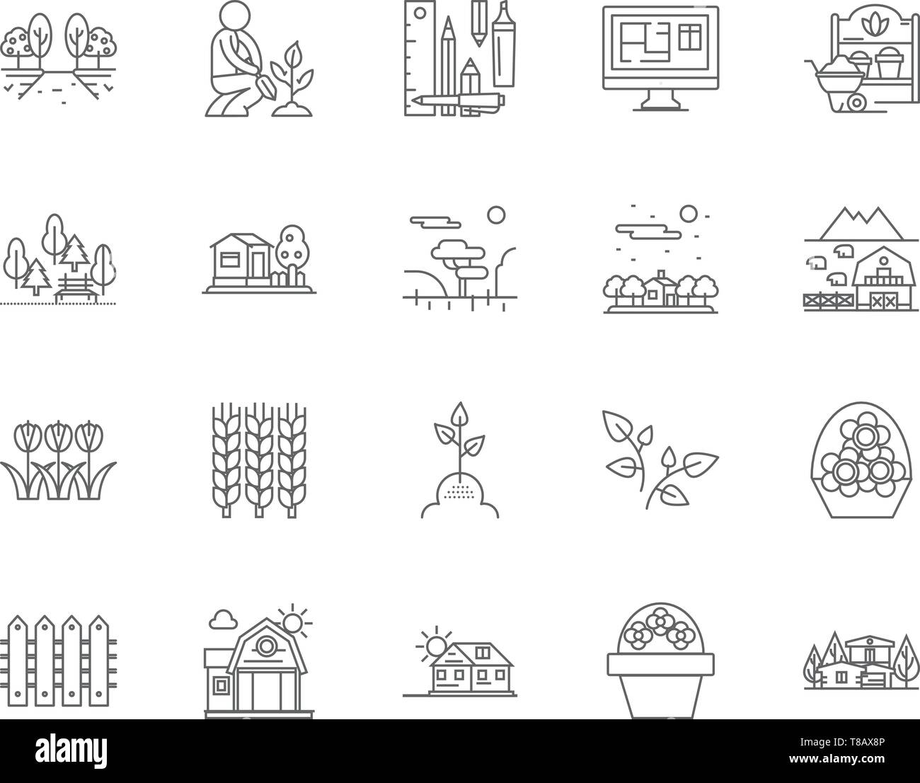 Garden design line icons, signs, vector set, outline illustration ...