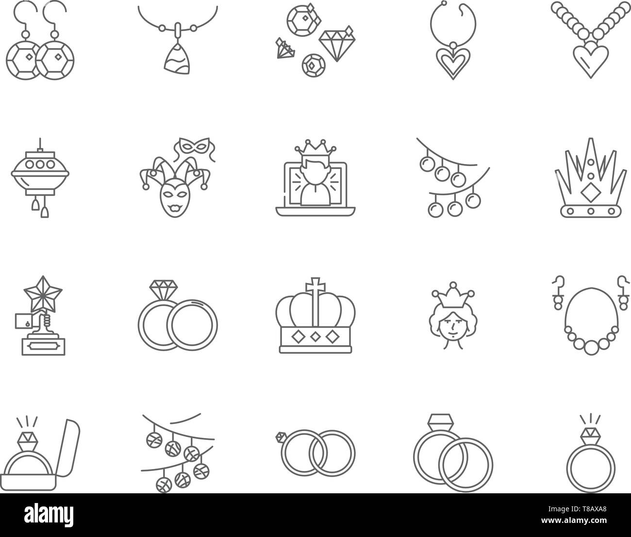 Gems and precious stones line icons, signs, vector set, outline ...