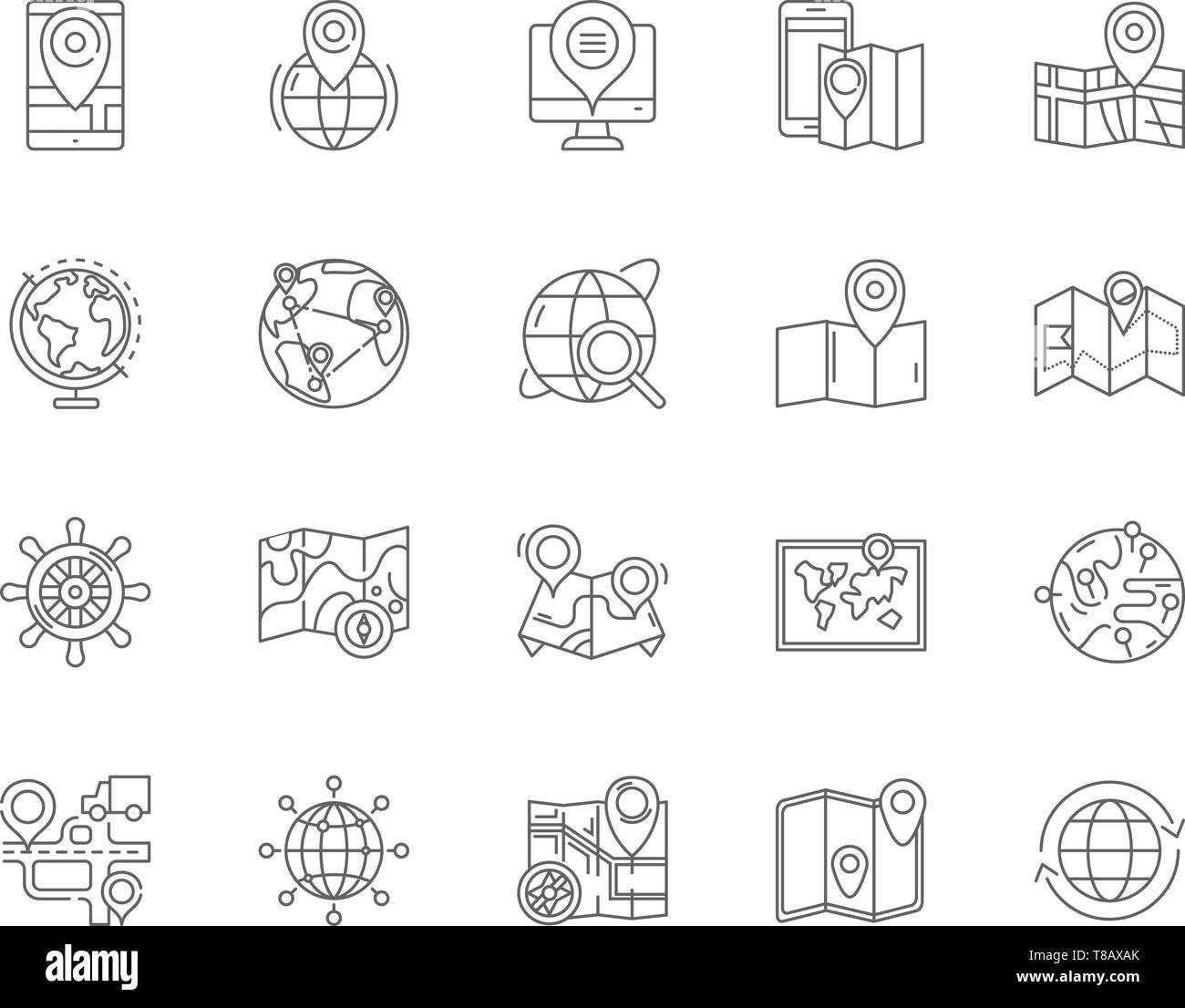Geo tags line icons, signs, vector set, outline illustration concept ...