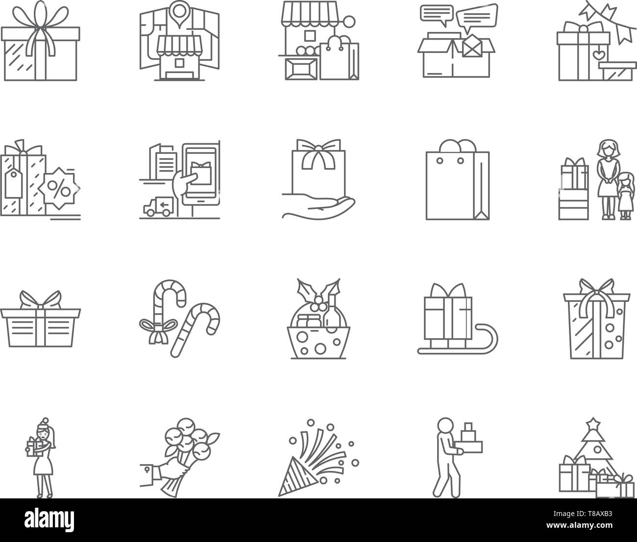 Gift services and packs line icons, signs, vector set, outline ...