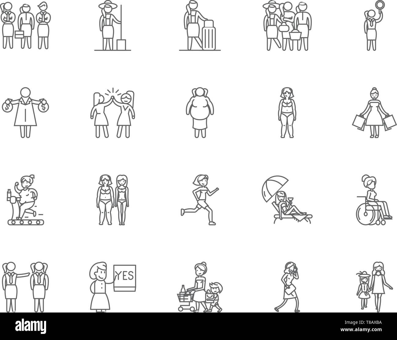 Girls line icons, signs, vector set, outline illustration concept Stock ...