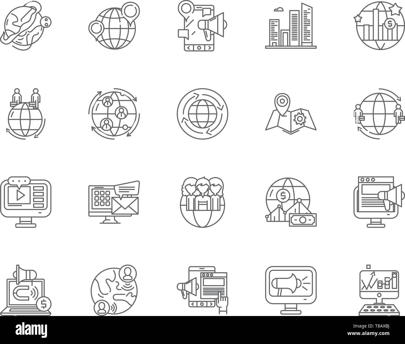 Global communication line icons, signs, vector set, outline ...