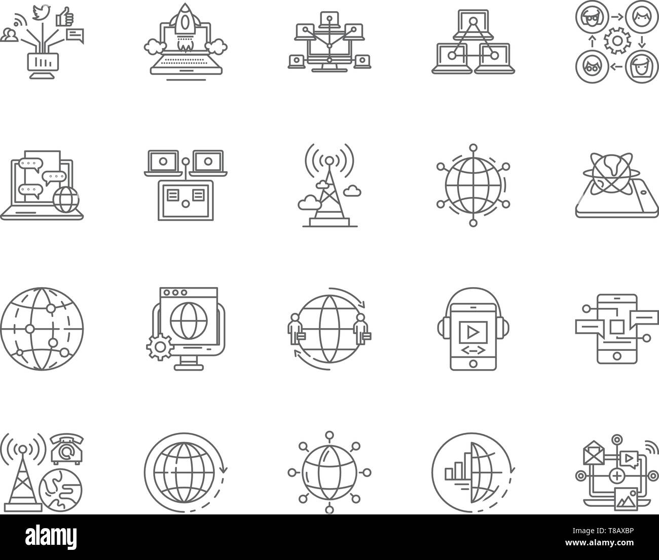 Globalization Line Icons Signs Vector Set Outline Illustration Concept Stock Vector Image