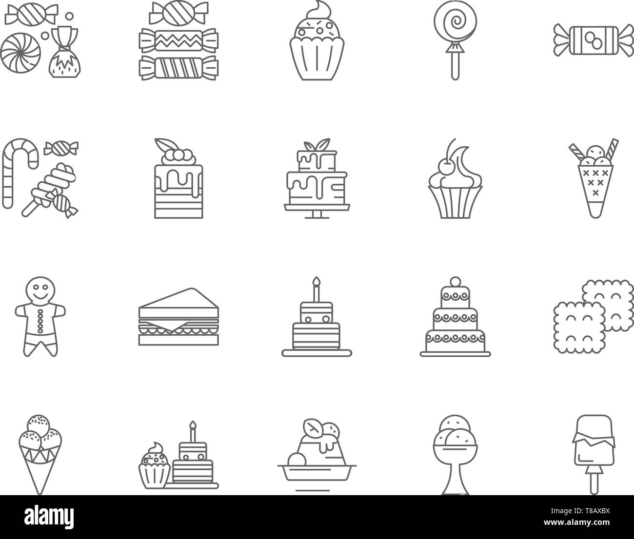 Gourmet Candy Cart Line Icons Signs Vector Set Outline Illustration
