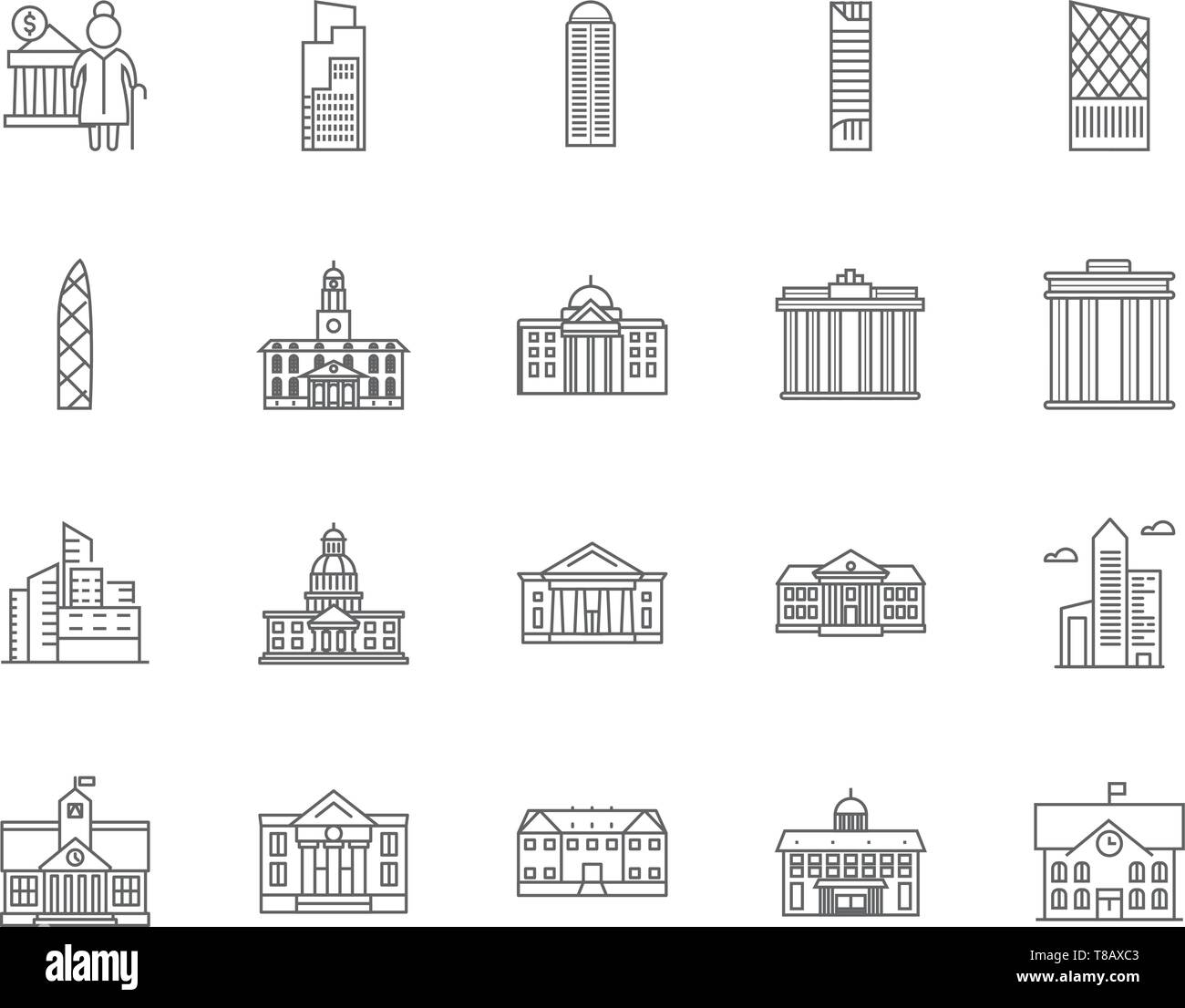 Government building line icons, signs, vector set, outline illustration ...