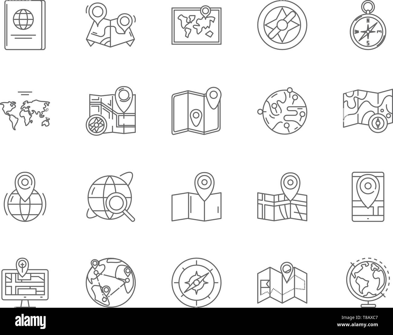 Gps line icons, signs, vector set, outline illustration concept Stock ...
