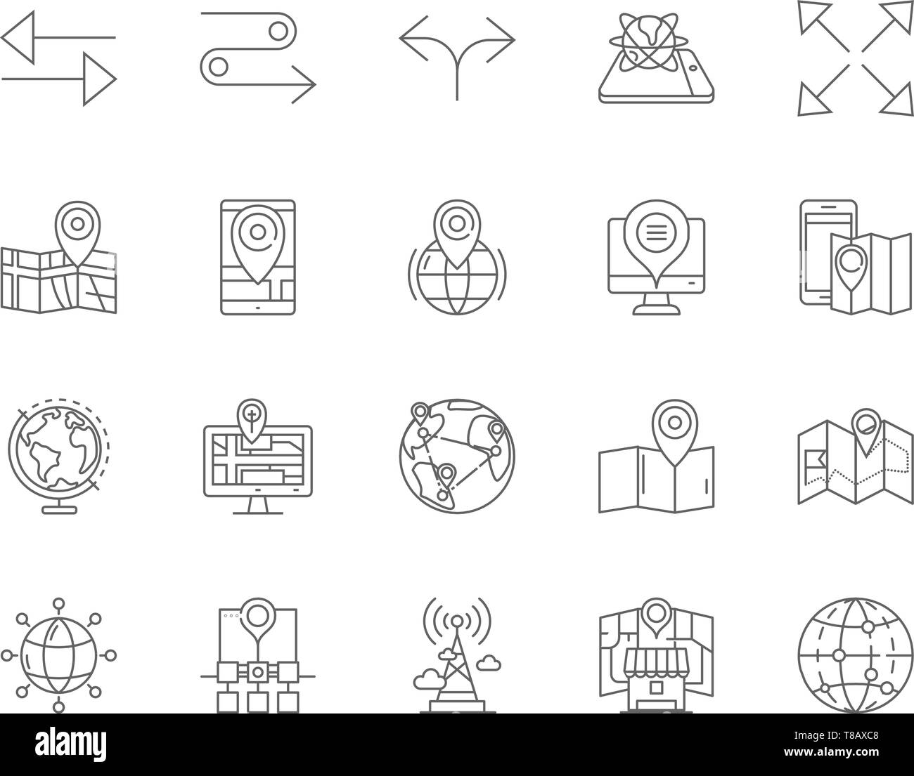 Gps navigation line icons, signs, vector set, outline illustration ...