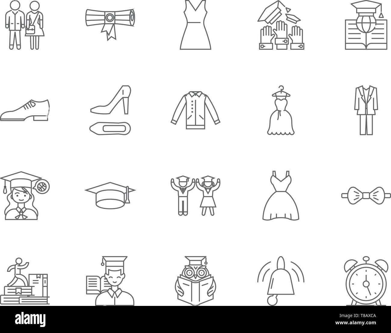 Graduation line icons, signs, vector set, outline illustration concept ...