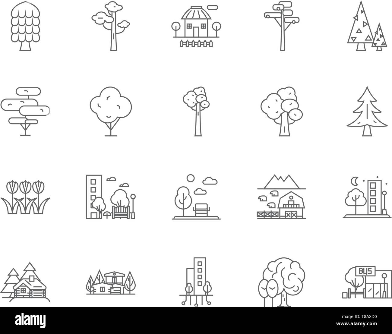 Green city line icons, signs, vector set, outline illustration concept ...
