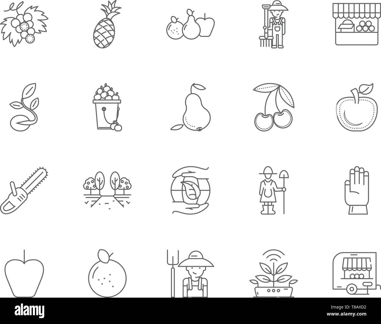Greengrocers and fruits sellers line icons, signs, vector set, outline ...