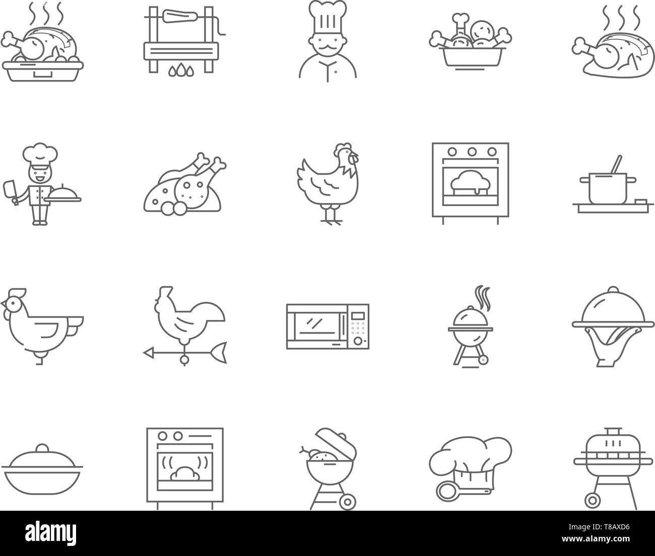 Grilled chiken line icons, signs, vector set, outline illustration ...