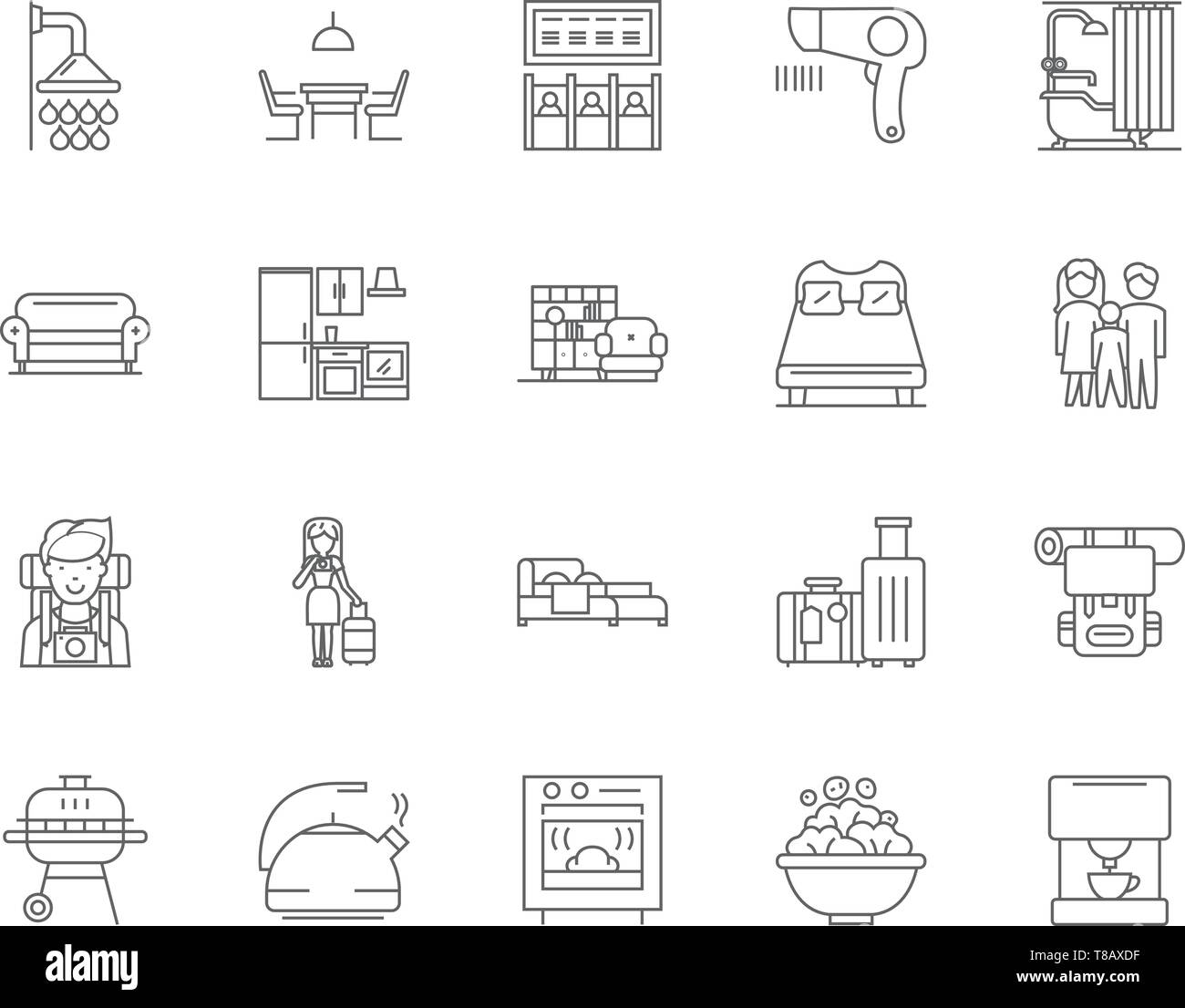 Guest hotel house line icons, signs, vector set, outline illustration ...
