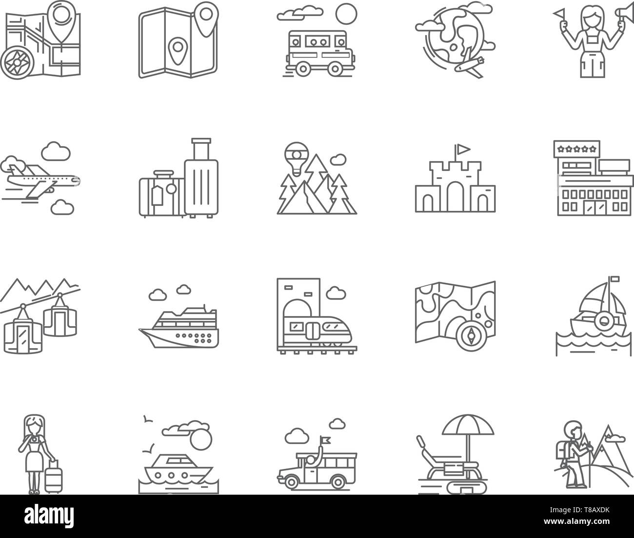Guided tours line icons, signs, vector set, outline illustration ...
