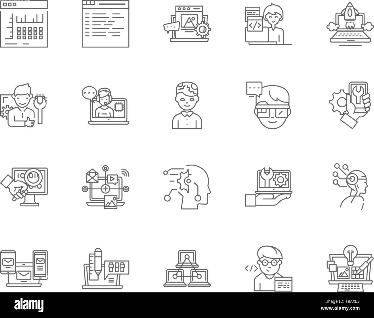 Hacking line icons, signs, vector set, outline illustration concept ...
