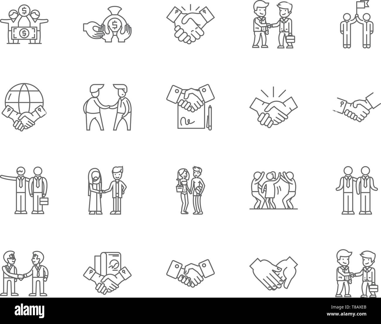 Hand shake line icons, signs, vector set, outline illustration concept ...