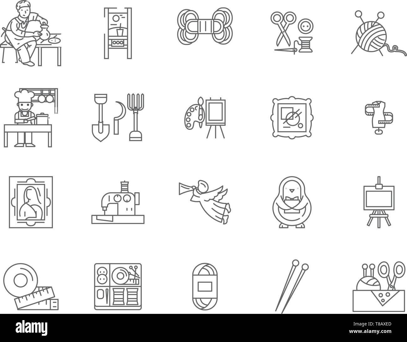 Handmade line icons, signs, vector set, outline illustration concept ...