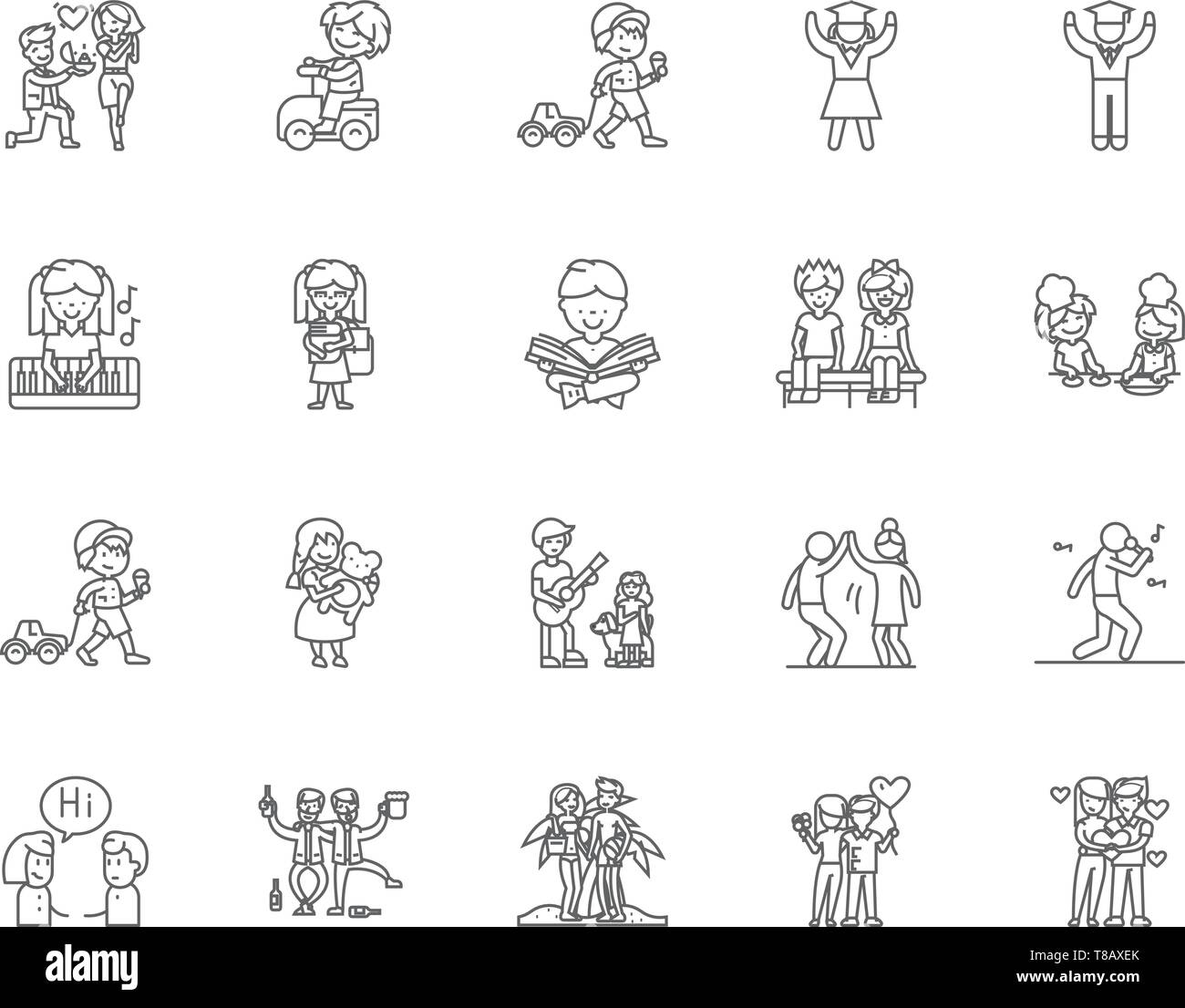 Happiness line icons, signs, vector set, outline illustration concept ...