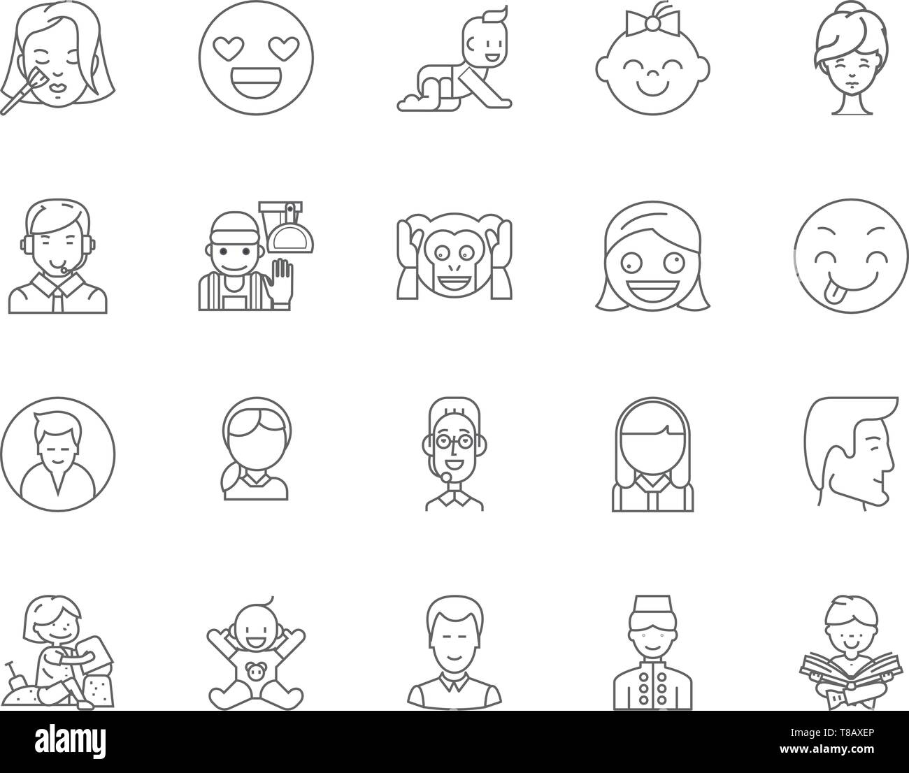 Happy face line icons, signs, vector set, outline illustration concept ...