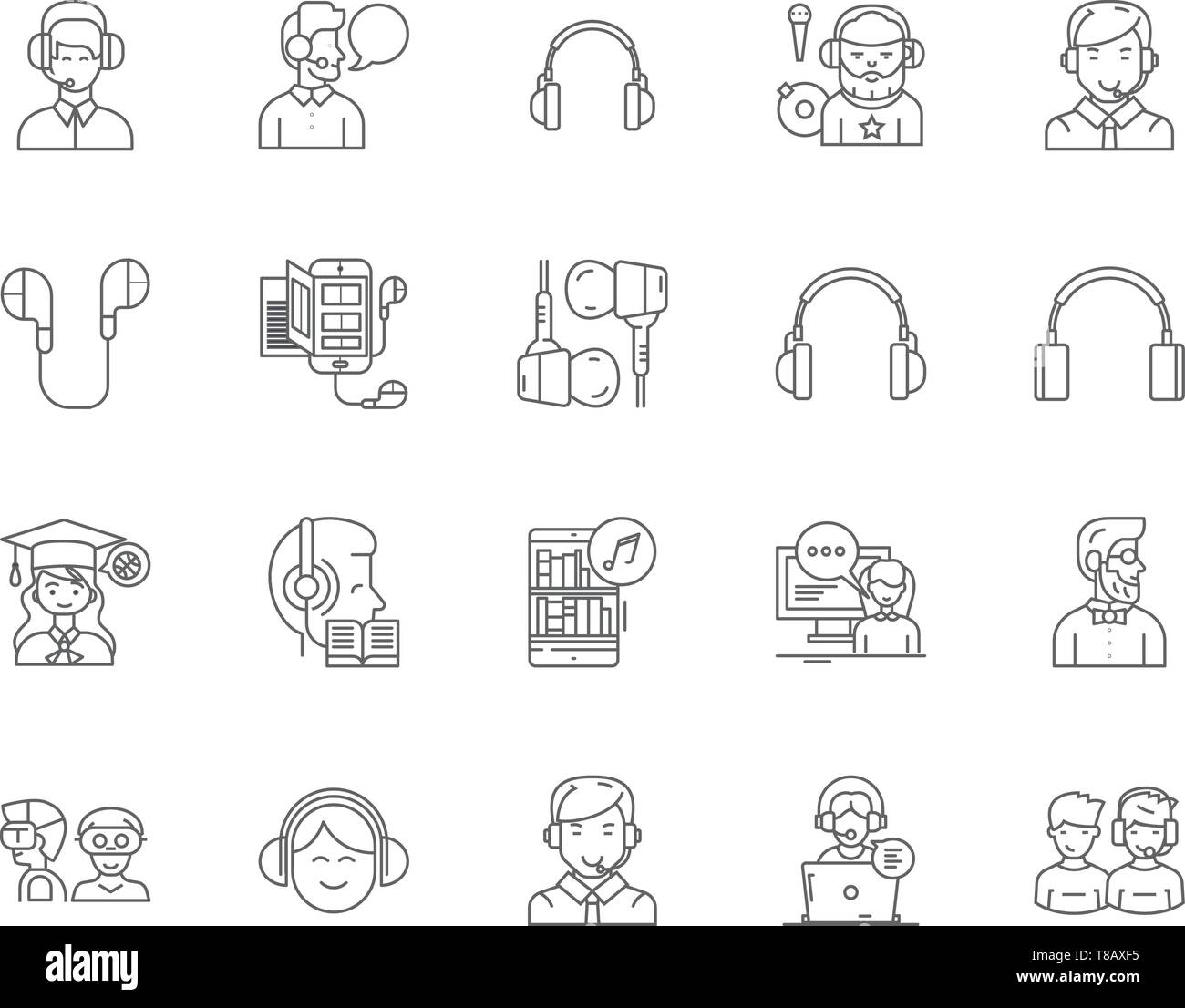 Headset line icons, signs, vector set, outline illustration concept ...