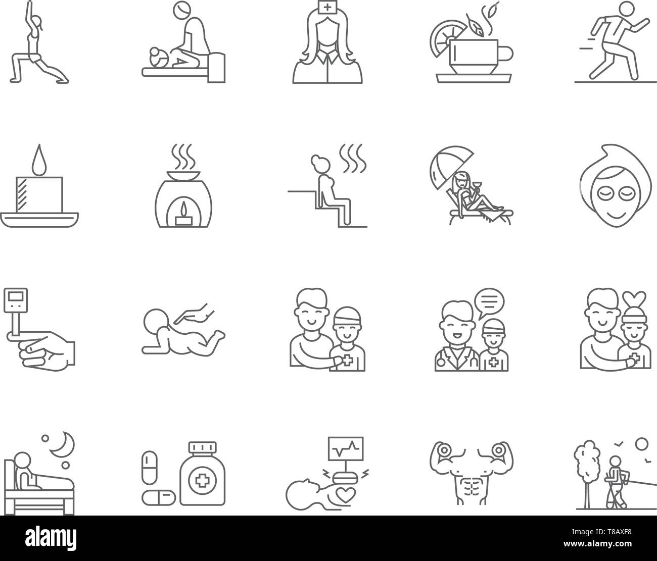 Health and therapy line icons, signs, vector set, outline illustration concept Stock Vector ...