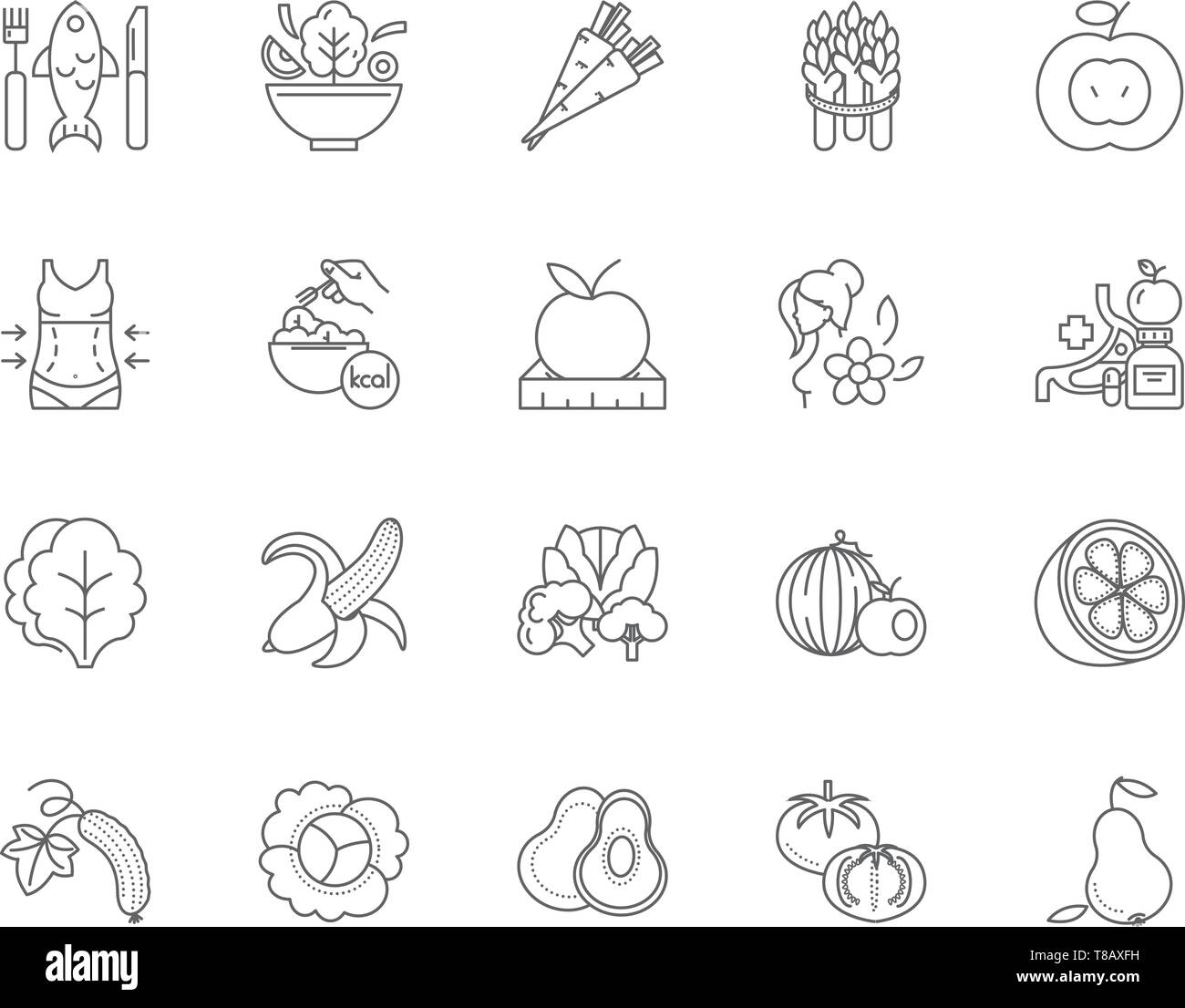 Healthy eating line icons, signs, vector set, outline illustration ...