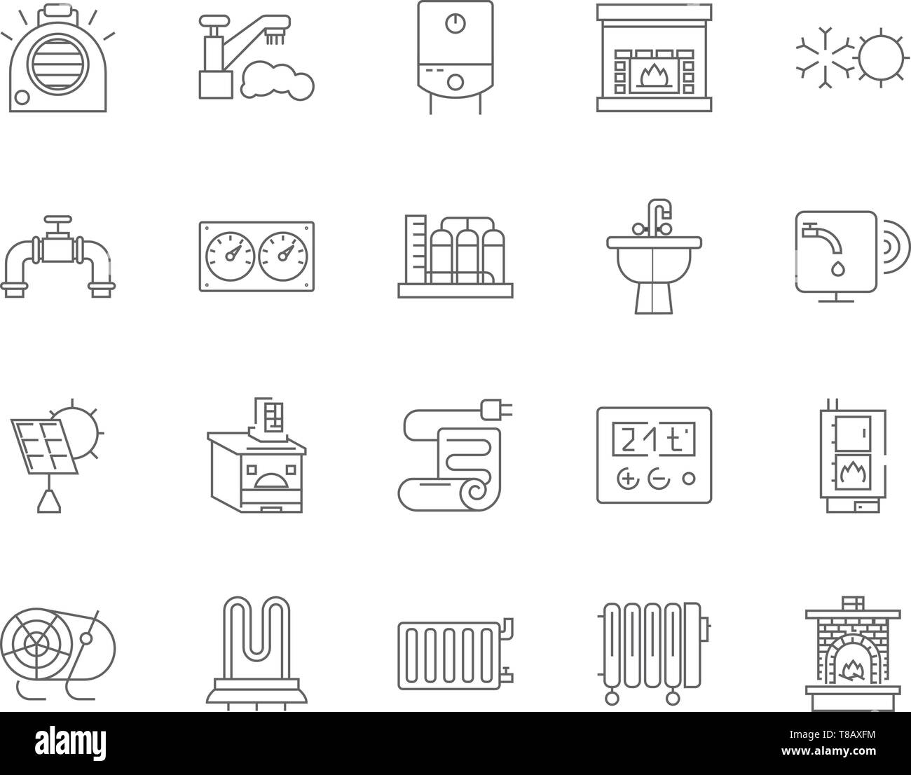 Heating line icons, signs, vector set, outline illustration concept ...