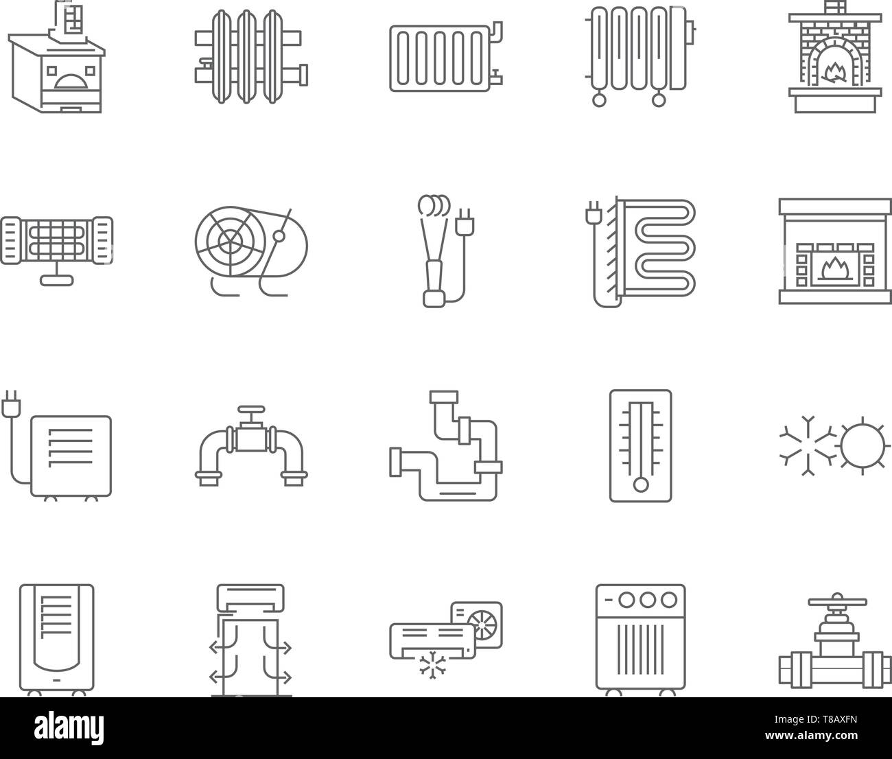 Heating equipment line icons, signs, vector set, outline illustration ...
