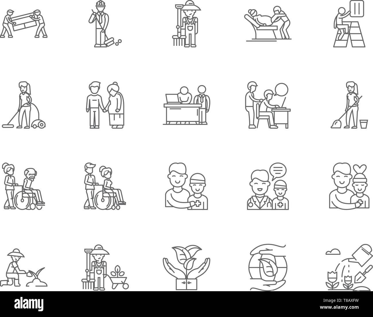 Helping people line icons, signs, vector set, outline illustration ...