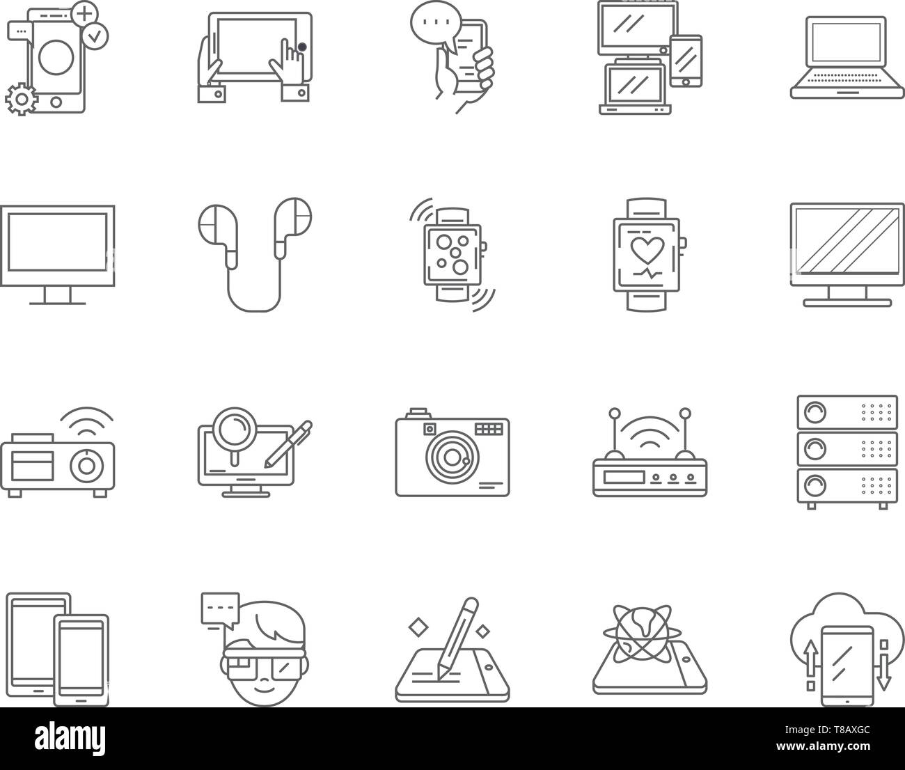 High tech line icons, signs, vector set, outline illustration concept ...