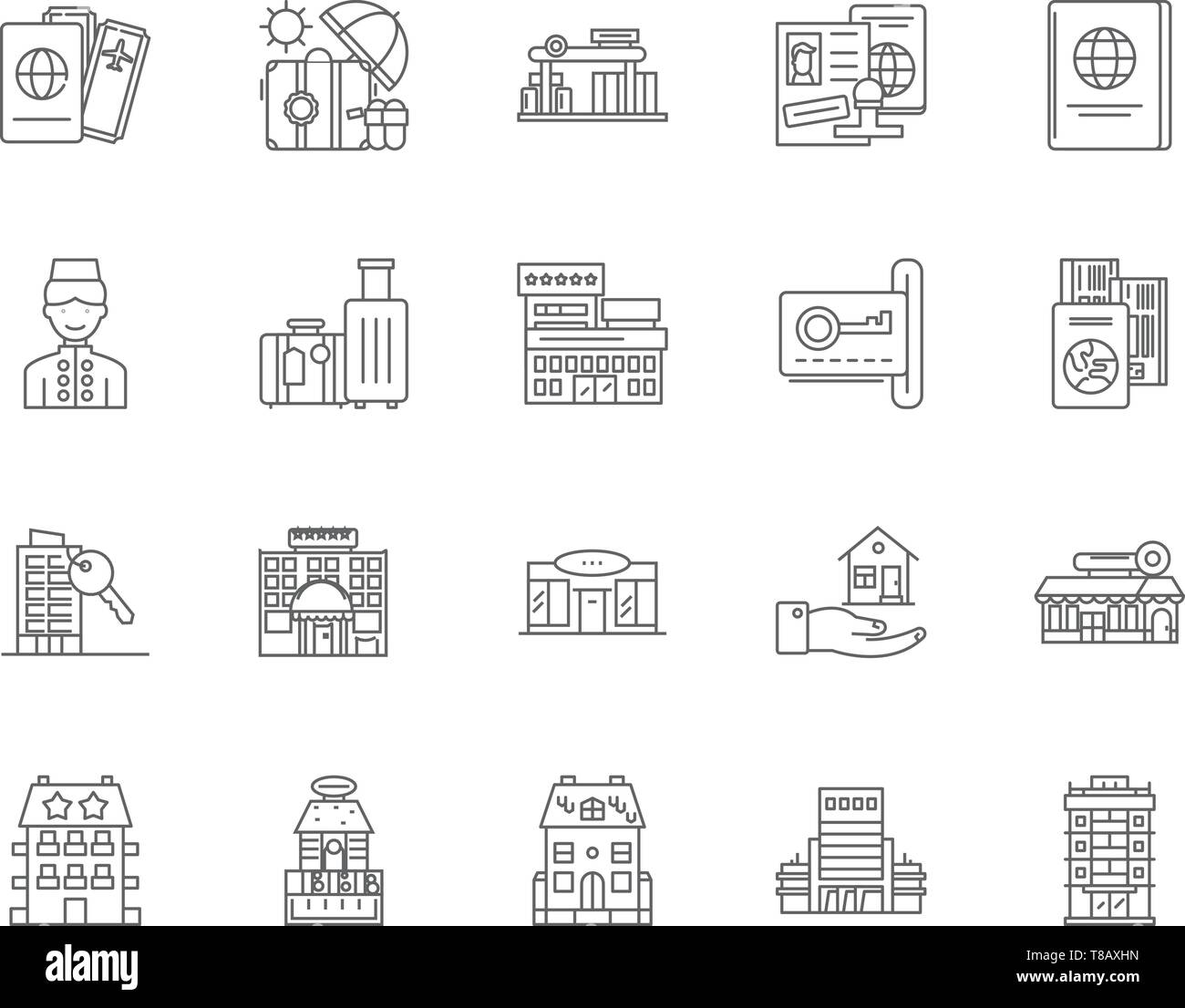 Hotels and motels line icons, signs, vector set, outline illustration ...