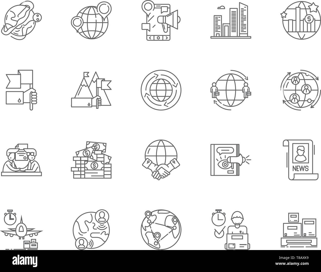 Import business line icons, signs, vector set, outline illustration ...