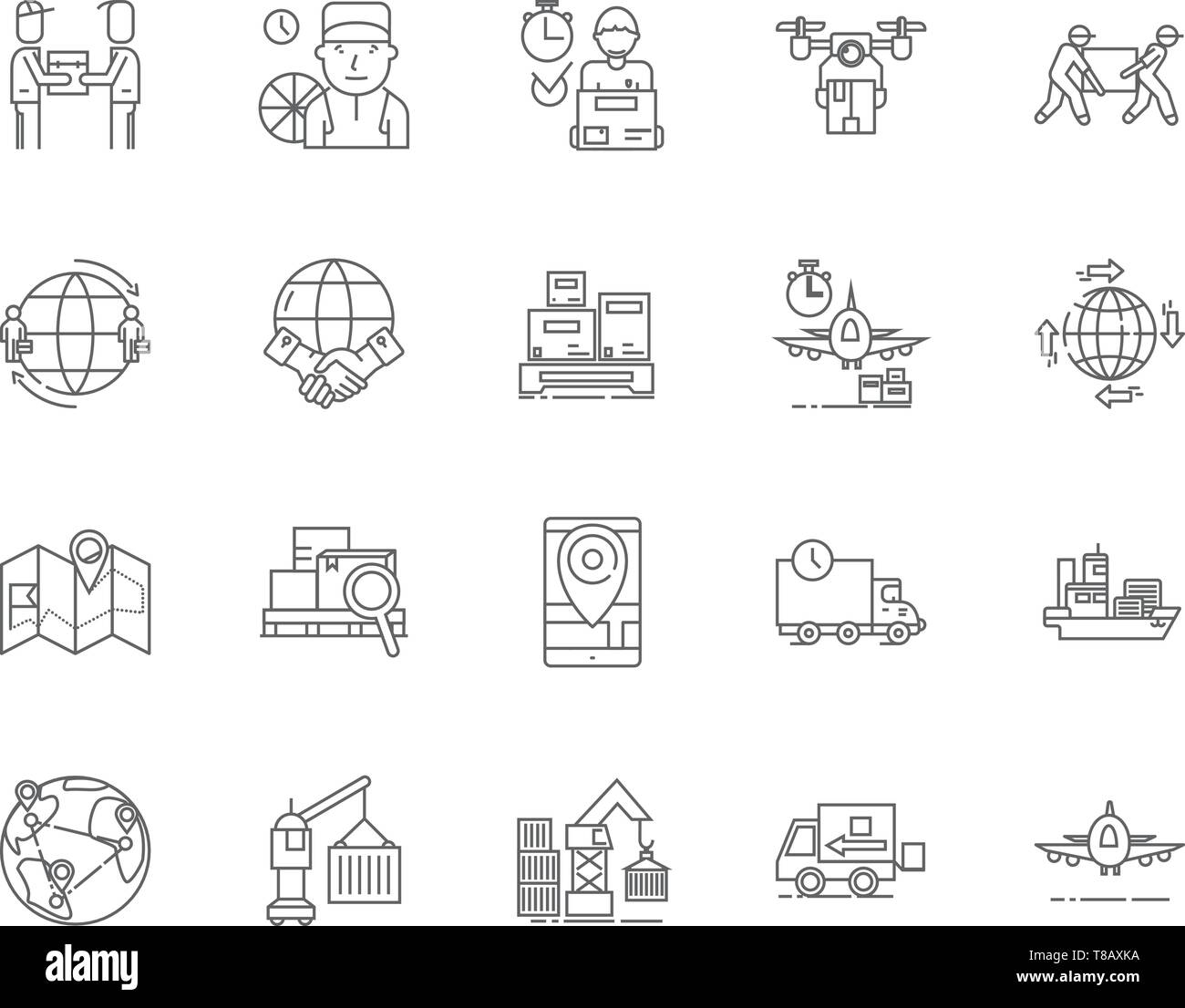 Importer exporter line icons, signs, vector set, outline illustration ...