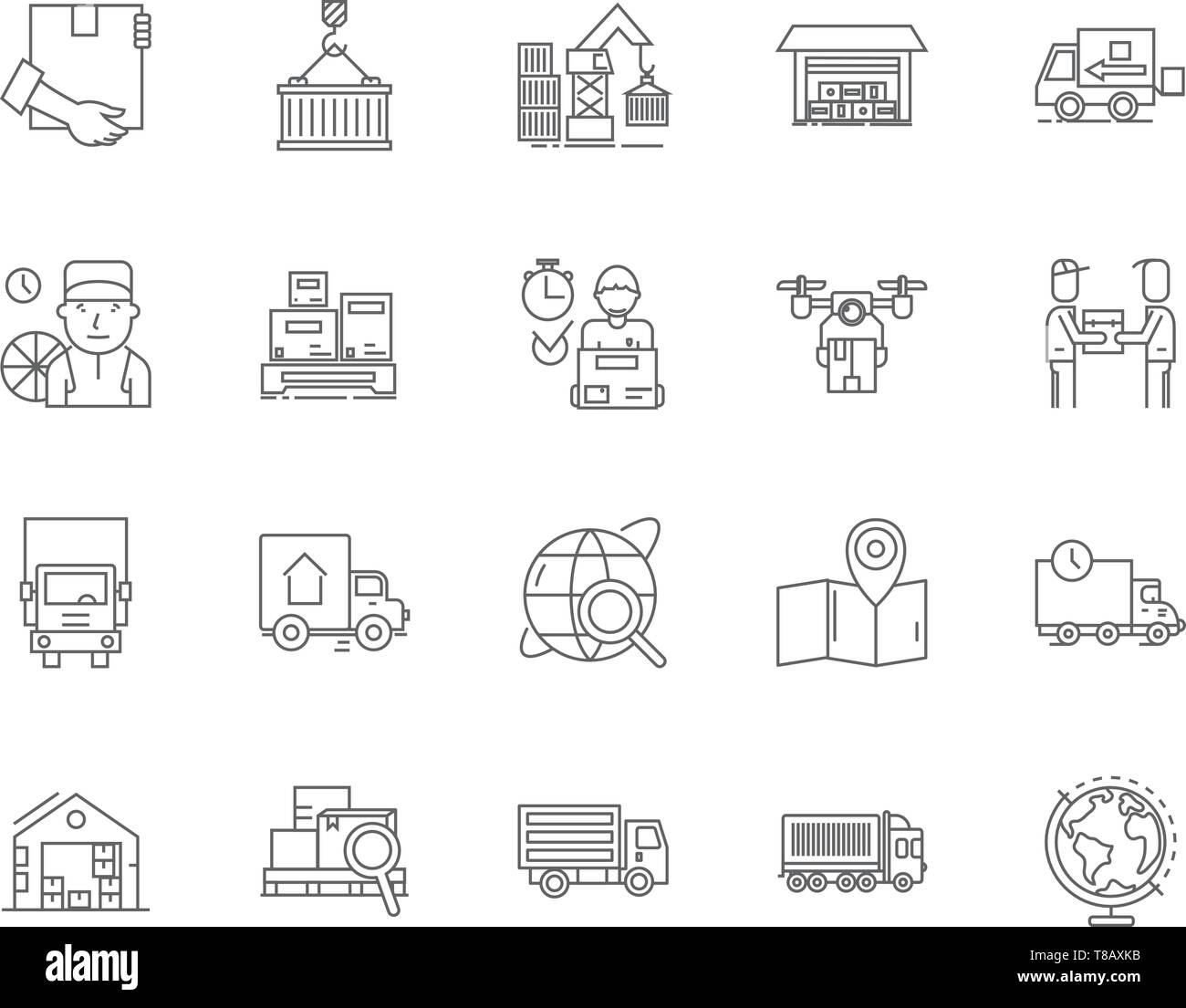 Importing and exporting line icons, signs, vector set, outline ...