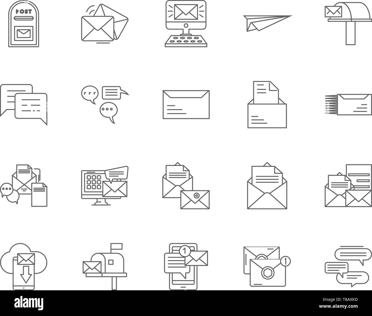 Inbox line icons, signs, vector set, outline illustration concept Stock ...