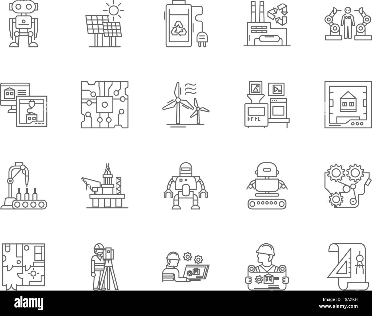 Industrial revolution line icons, signs, vector set, outline ...