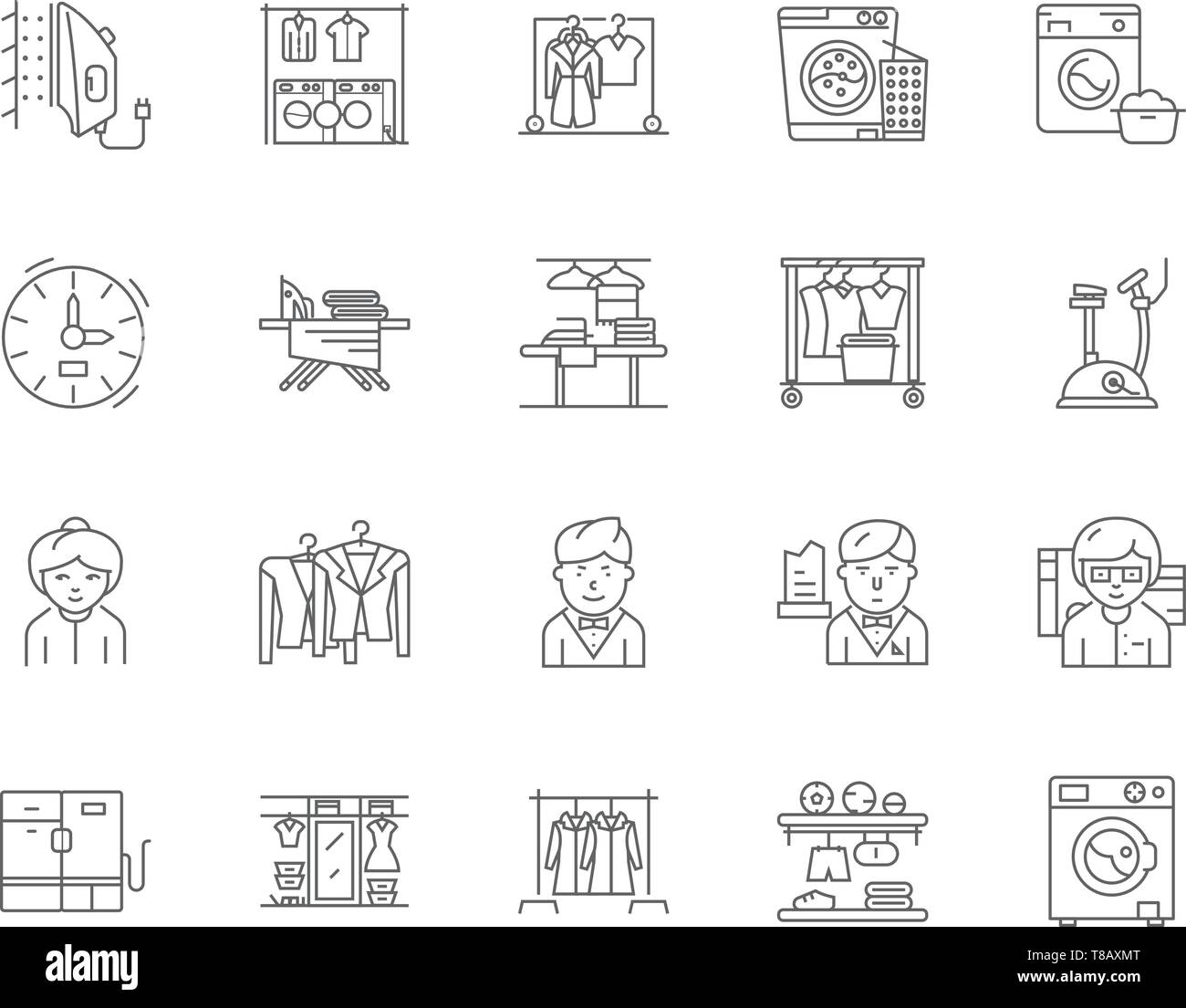 Ironing services line icons, signs, vector set, outline illustration ...