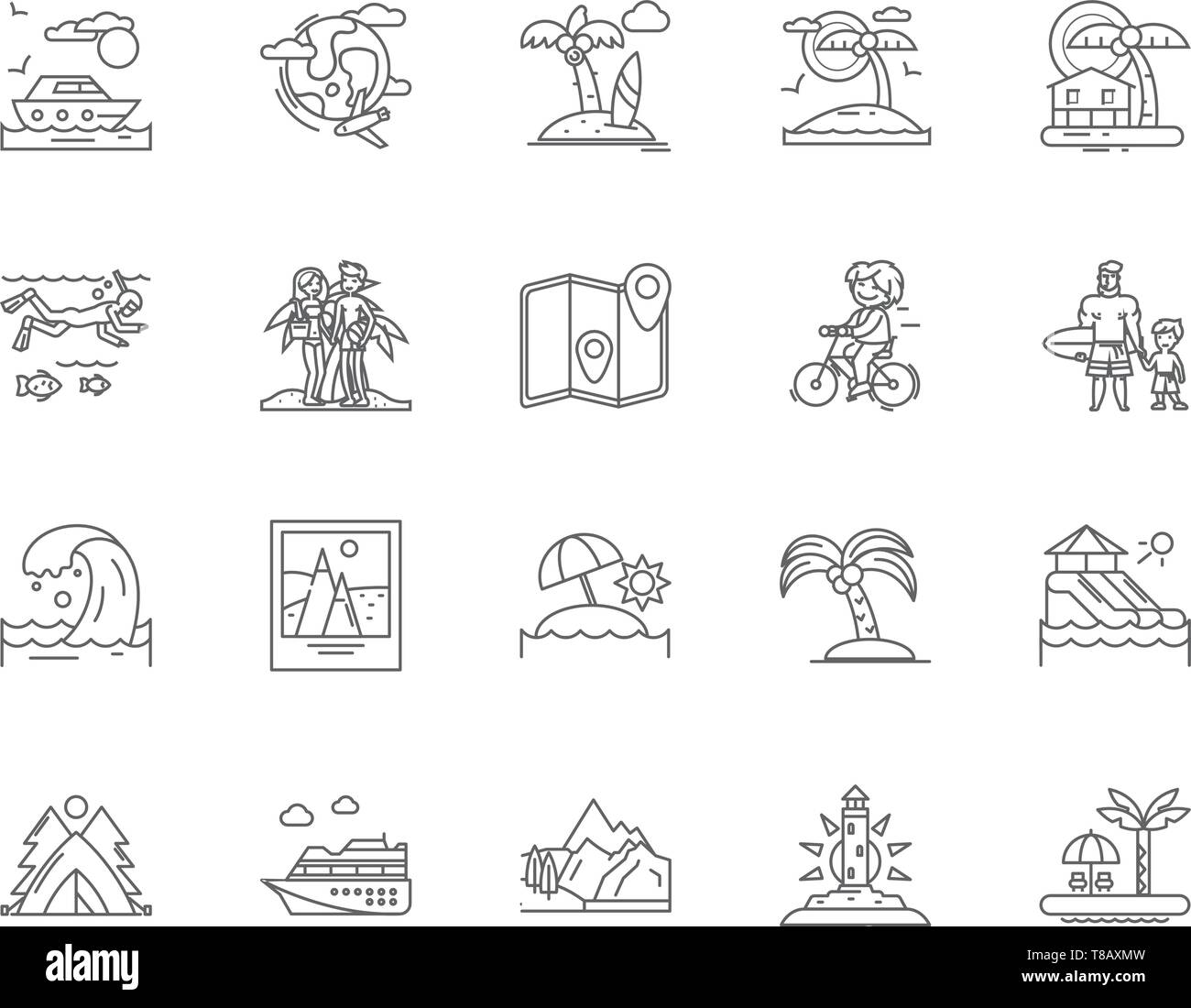 Island line icons, signs, vector set, outline illustration concept ...