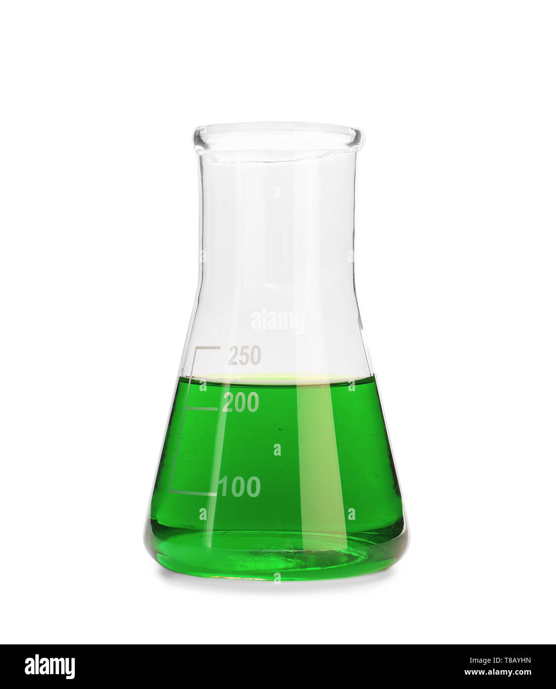 Flask with color liquid on white background Stock Photo - Alamy