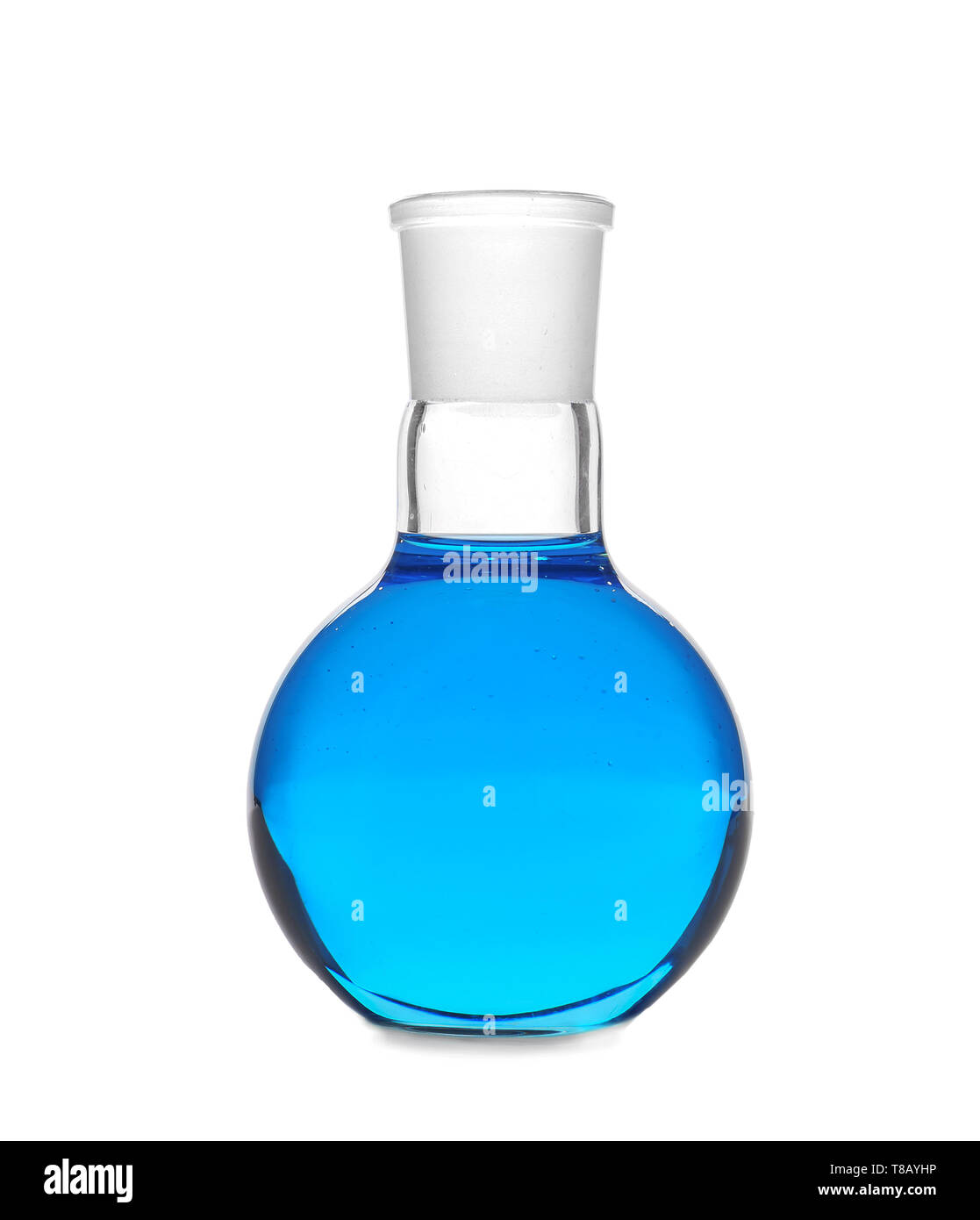 Flask with color liquid on white background Stock Photo - Alamy