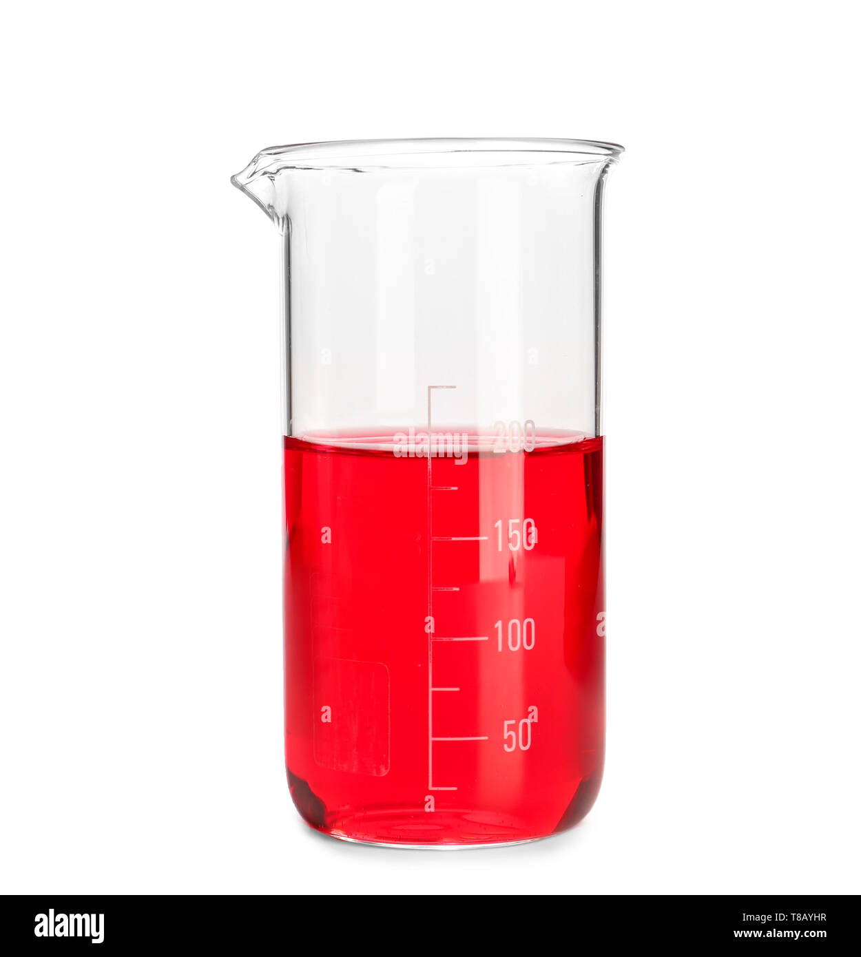 Beaker with color liquid on white background Stock Photo - Alamy