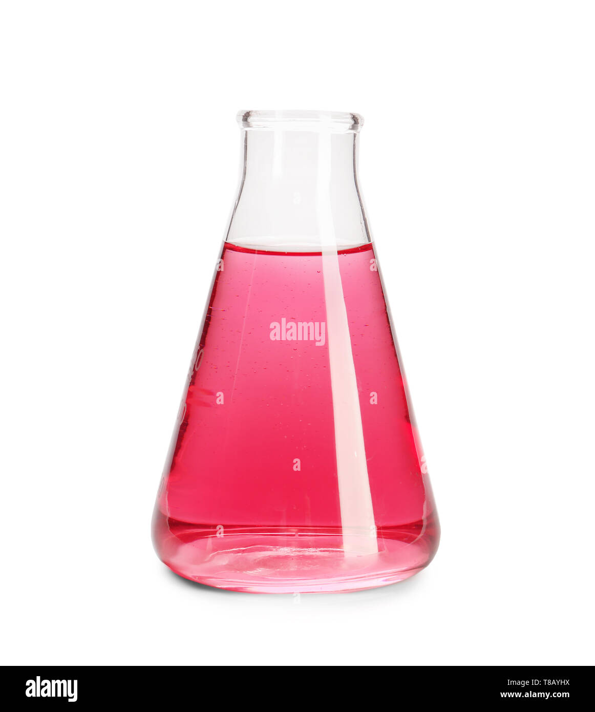 Flask with color liquid on white background Stock Photo - Alamy