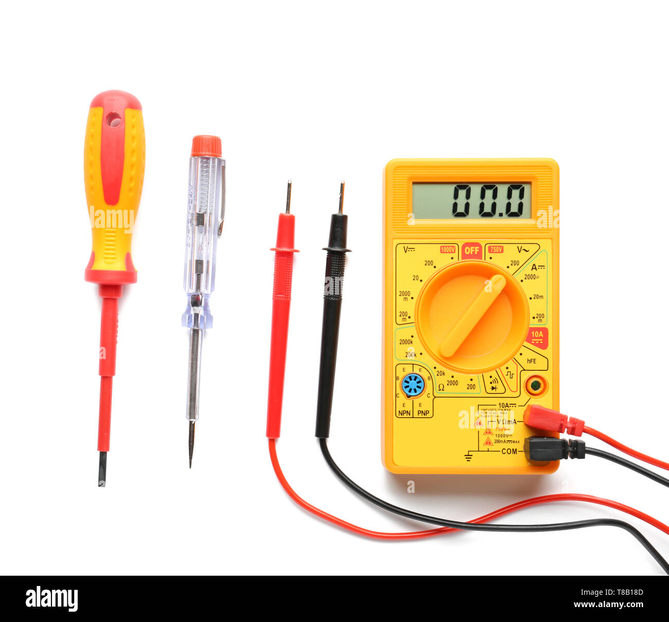Different electrician's tools on white background Stock Photo - Alamy