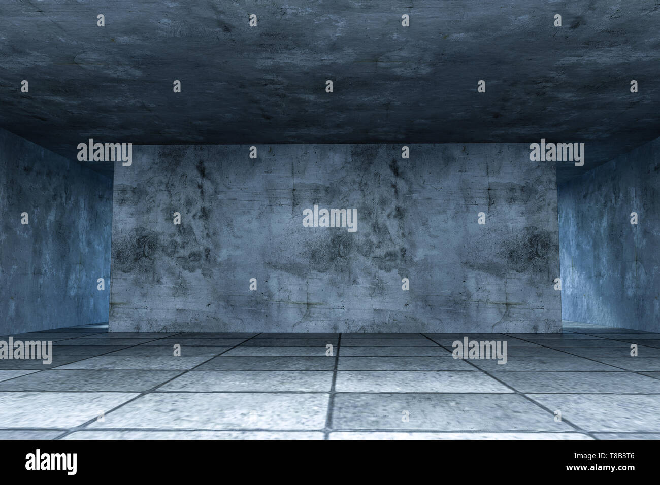 3d rendering, the abandoned empty room at night. Computer digital ...