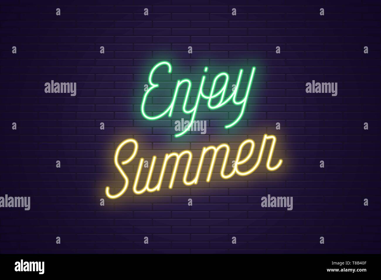 Neon lettering of Enjoy Summer. Glowing headline, bright neon cursive ...