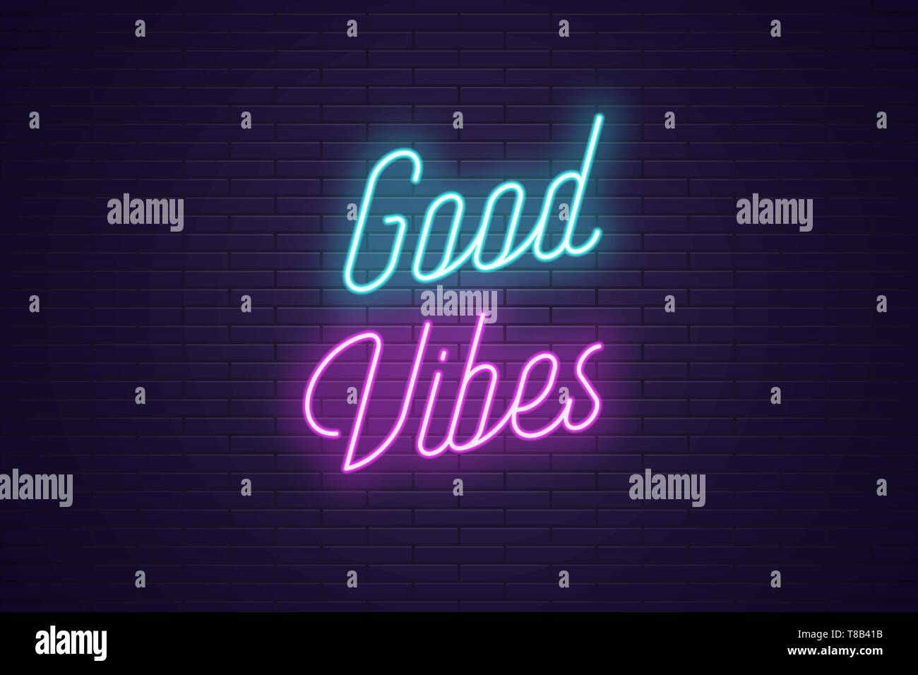 Neon lettering of Good Vibes. Glowing headline, bright neon cursive ...