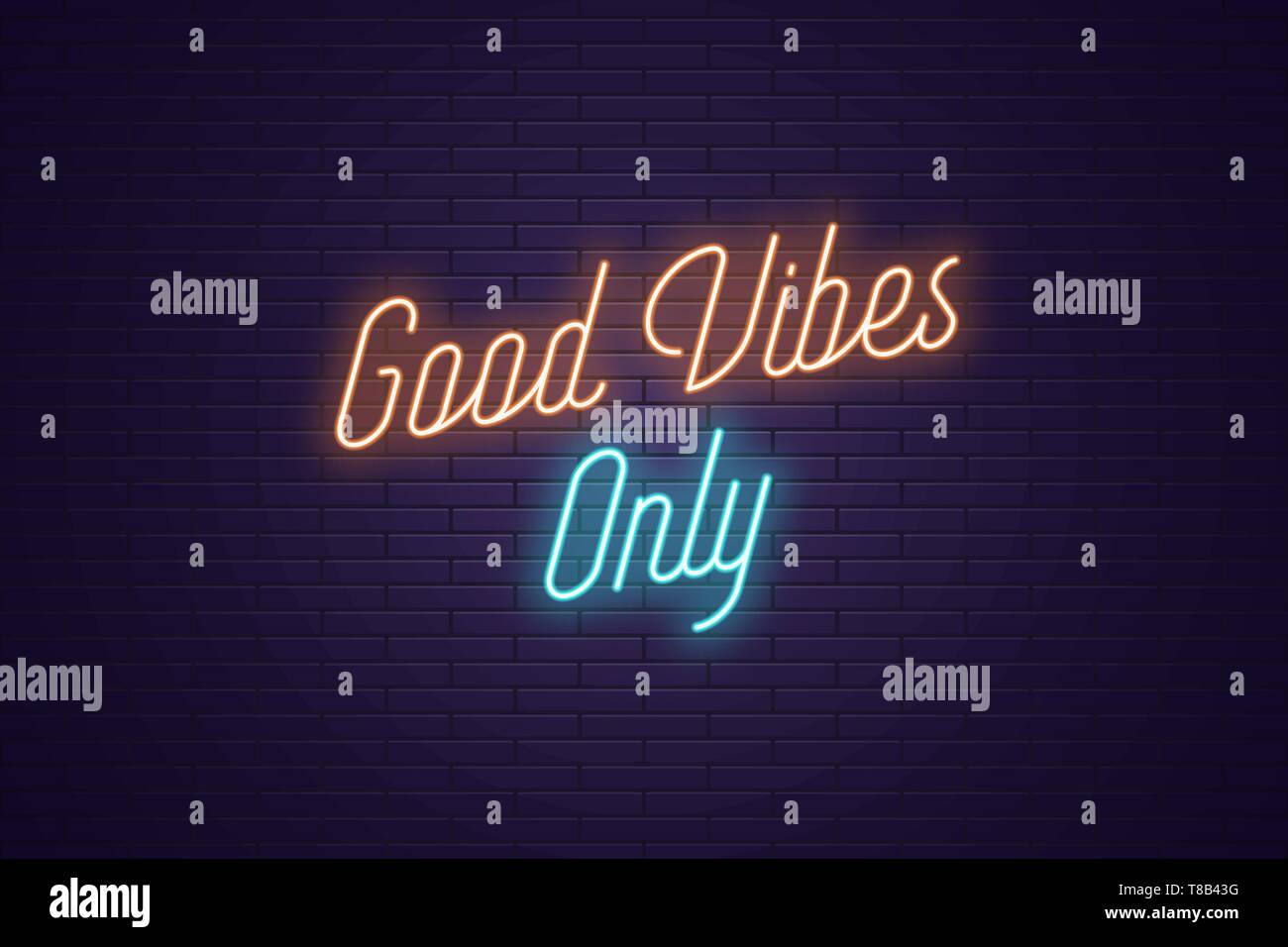 Neon lettering of Good Vibes Only. Glowing headline, bright neon ...