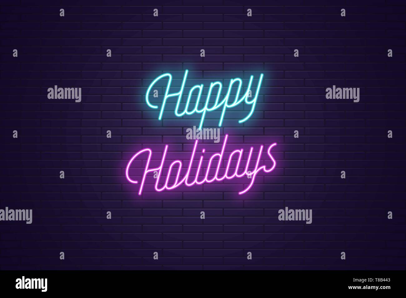 Neon lettering of Happy Holidays. Glowing headline, bright neon cursive ...